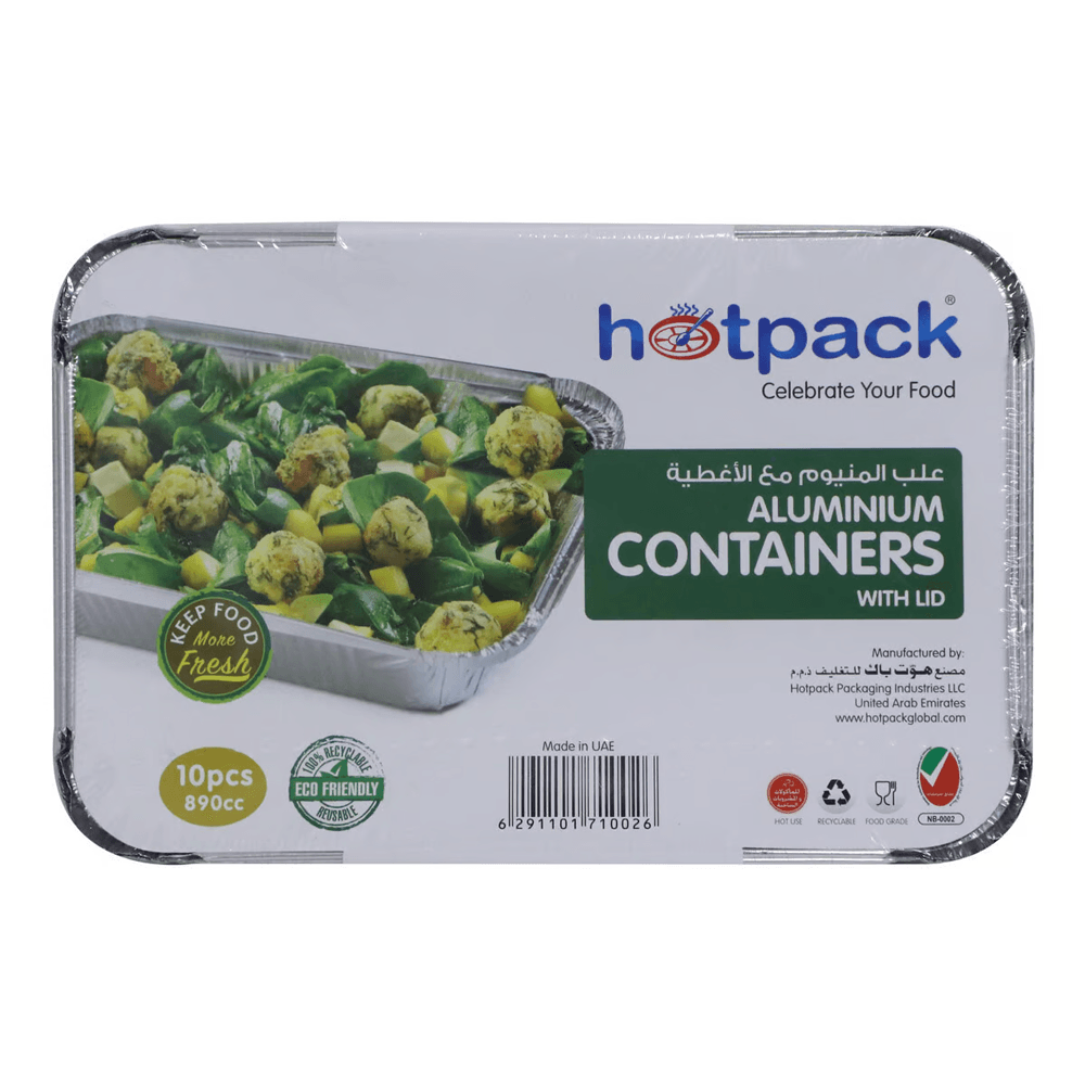 Hotpack Aluminium Containers with LID 890cc 10pcs – Palmyra Orders